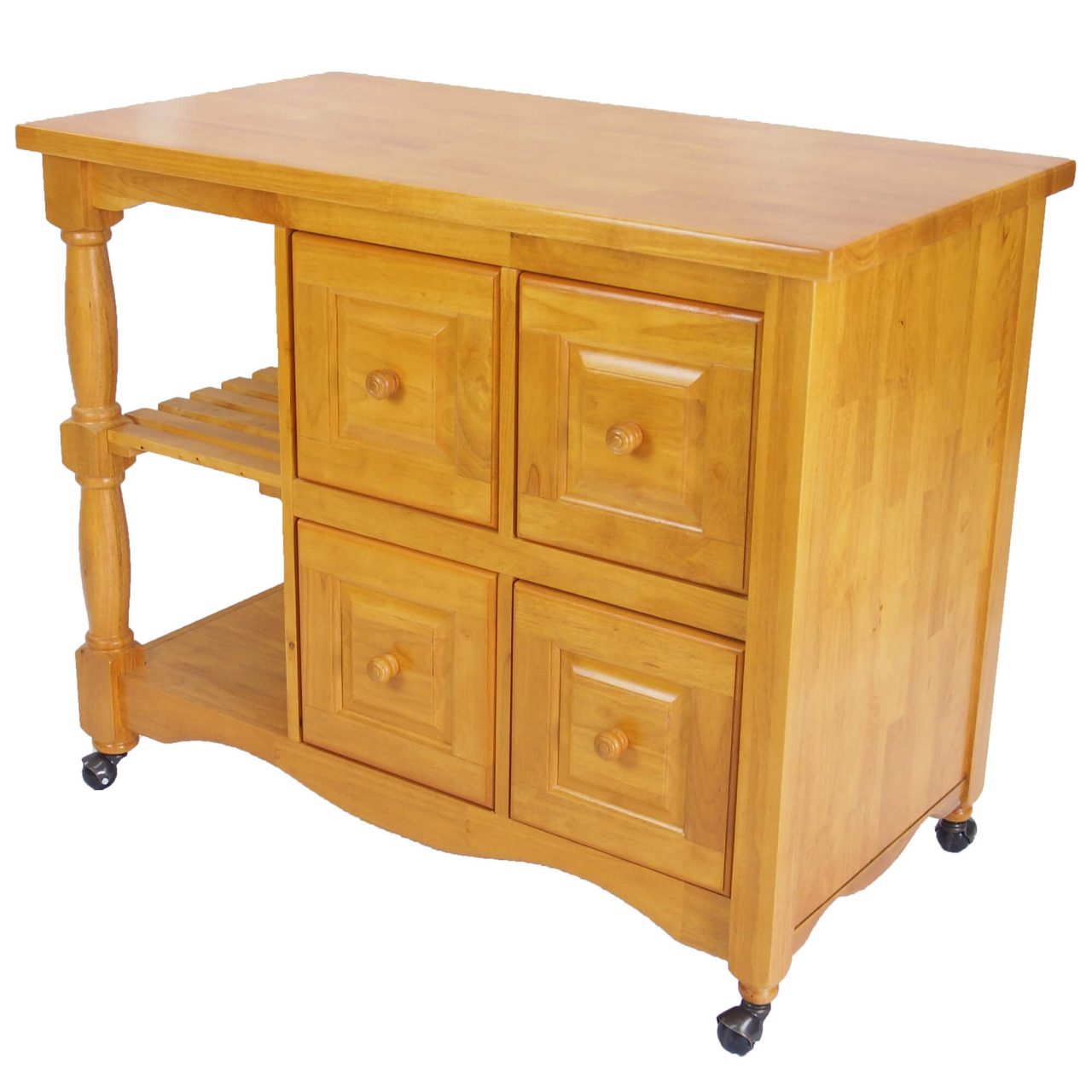 Sunset 4 Drawer Kitchen Cart – Light Oak - Sunset Trading