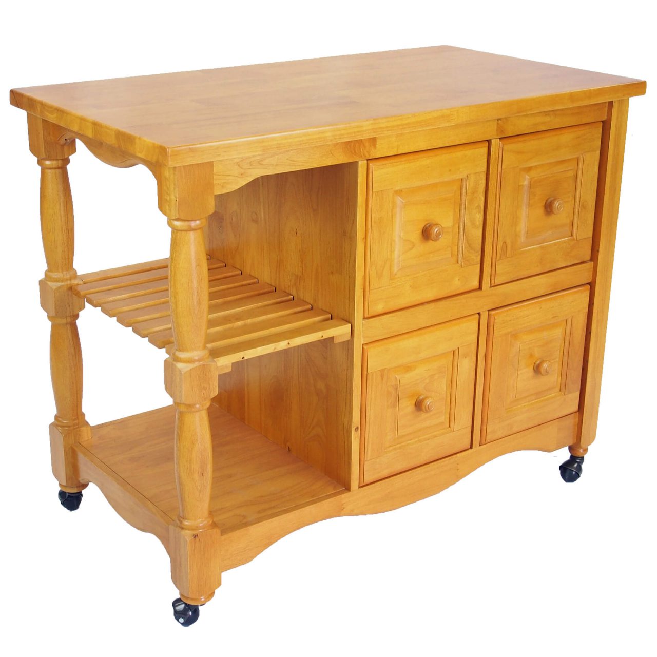 Sunset 4 Drawer Kitchen Cart – Light Oak - Sunset Trading