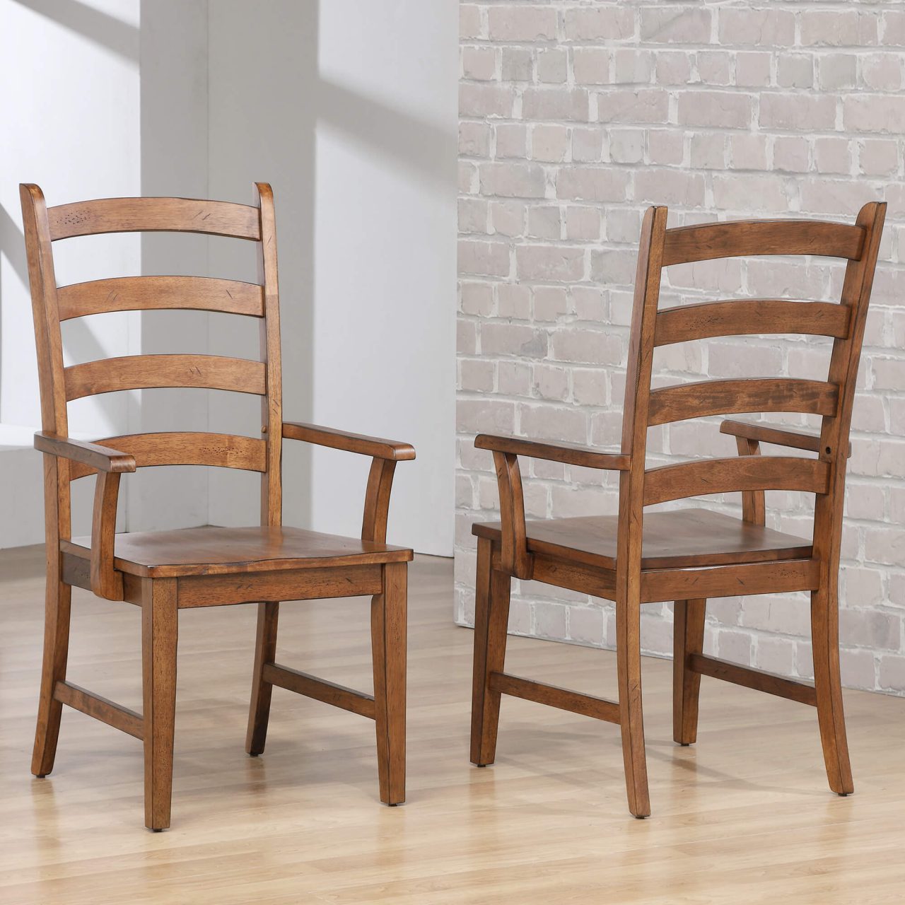 Amish Brook 42″ Ladder Back Dining Arm Chairs - Sunset Trading