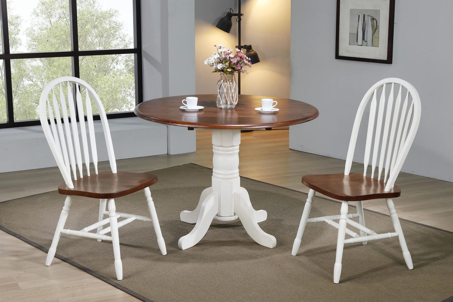 Andrews Arrowback Dining Chairs – Antique White & Chestnut (38 ...