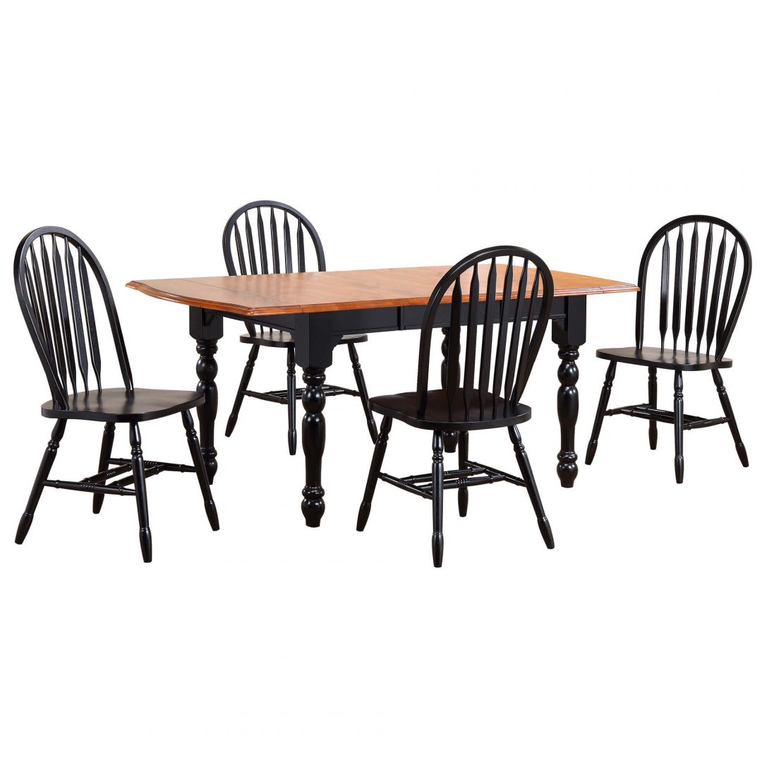 Extendable Dining Table w/Drop Leaf & Arrowback Chairs (5 Piece ...
