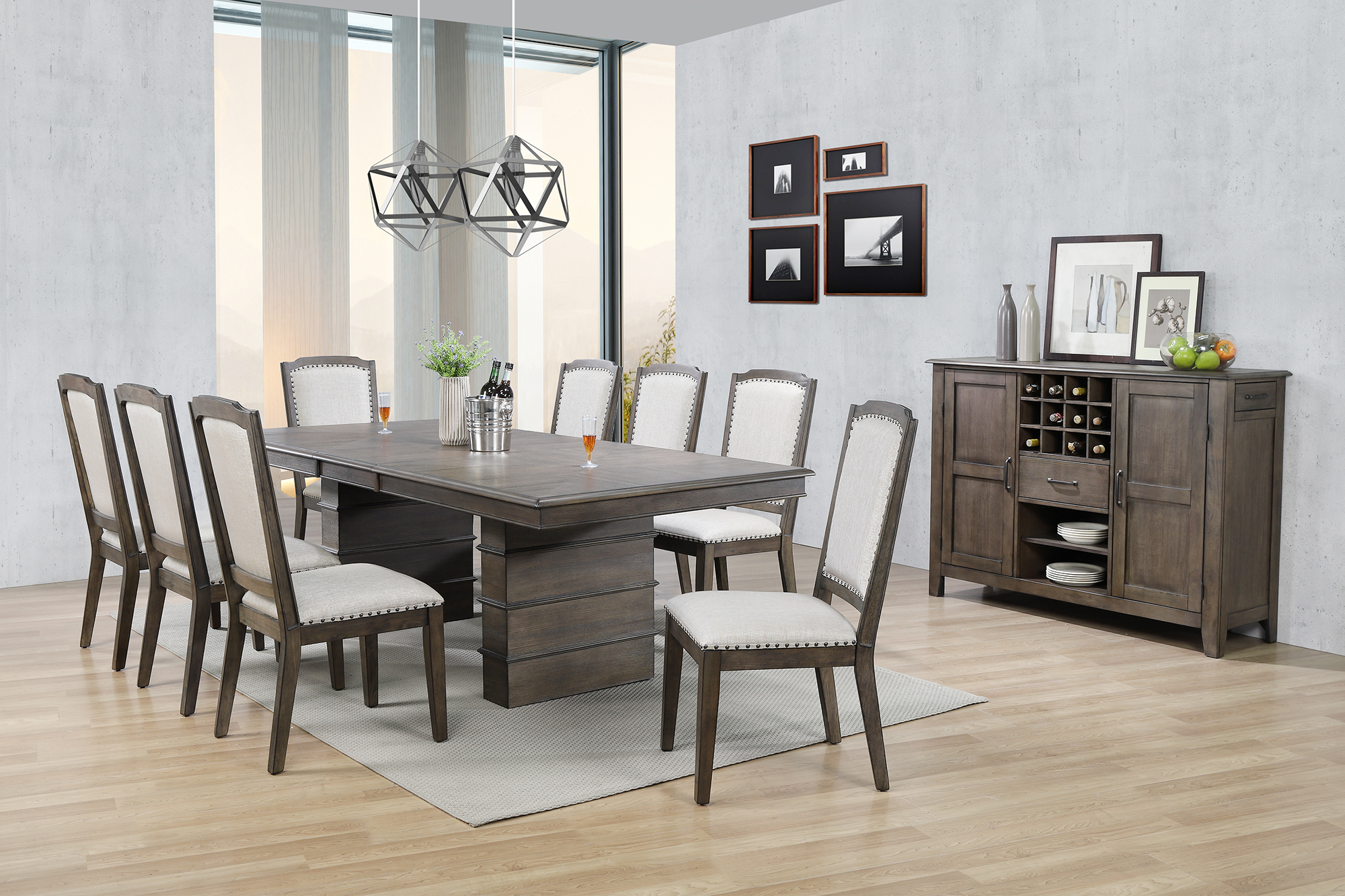 Cali Extendable Dining Table Set with Server – (10 Piece) - Sunset Trading