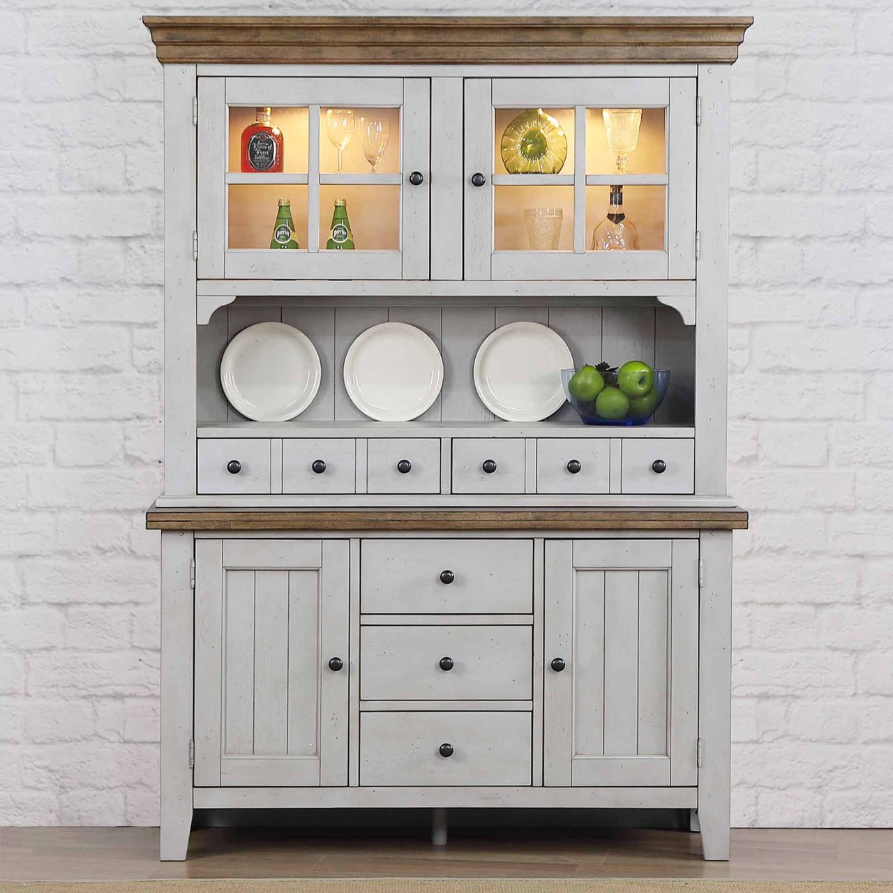 Country Grove Buffet and Lighted Hutch – Gray Oak - Sunset Trading