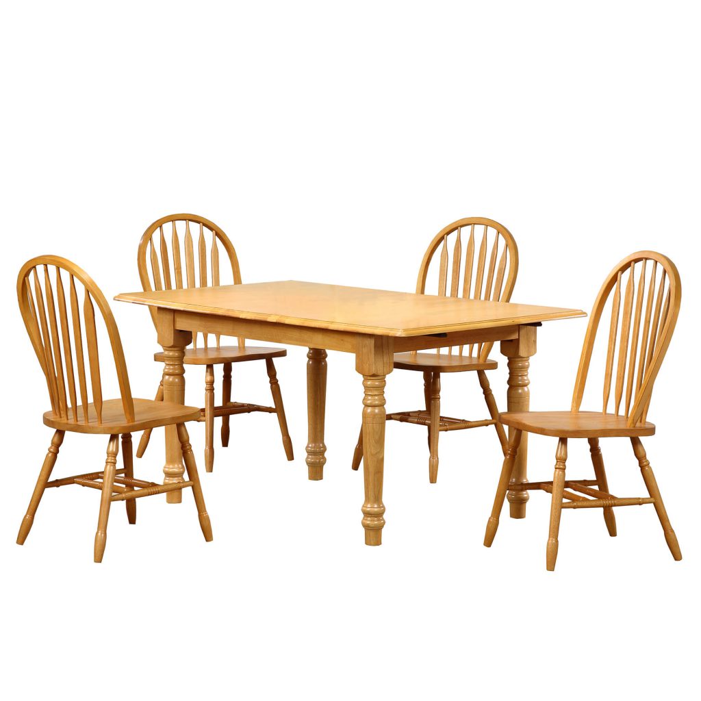Light Oak Butterfly Leaf Dining Set with Arrowback Chairs (5 Piece ...