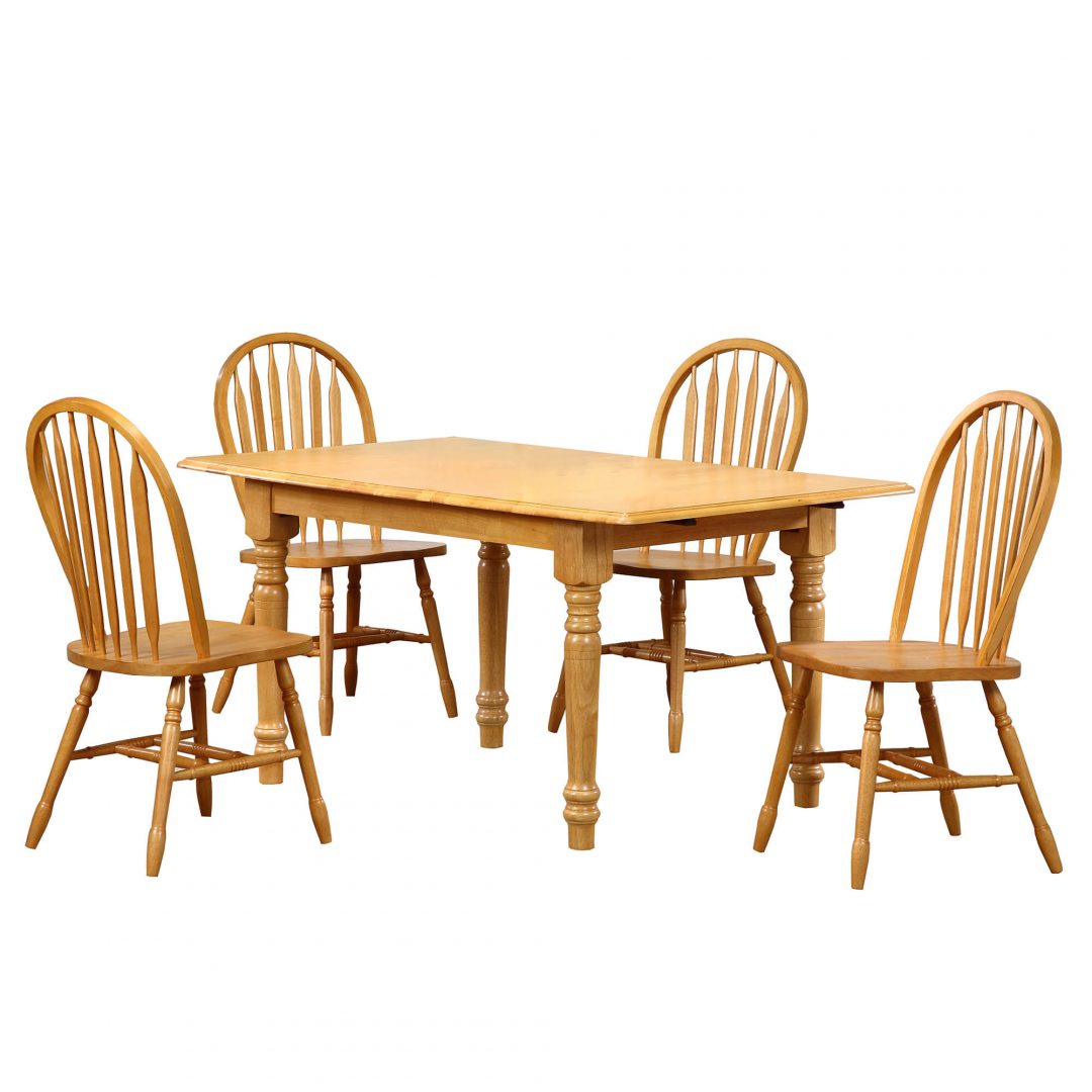Light Oak Butterfly Leaf Dining Set with Arrowback Chairs (5 Piece ...