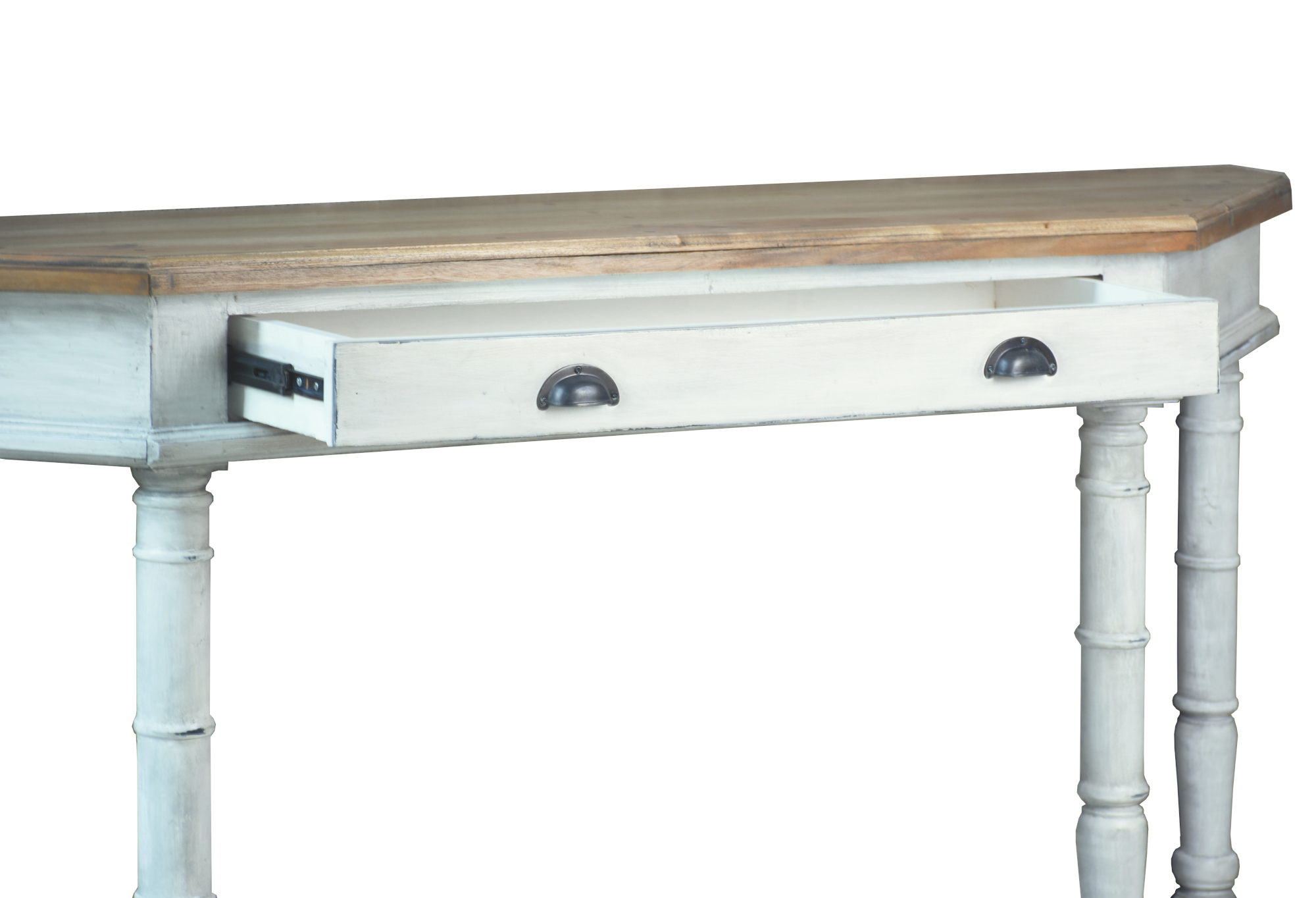 Cottage Console Table – Vintage White & Salvage Top - Sunset Trading