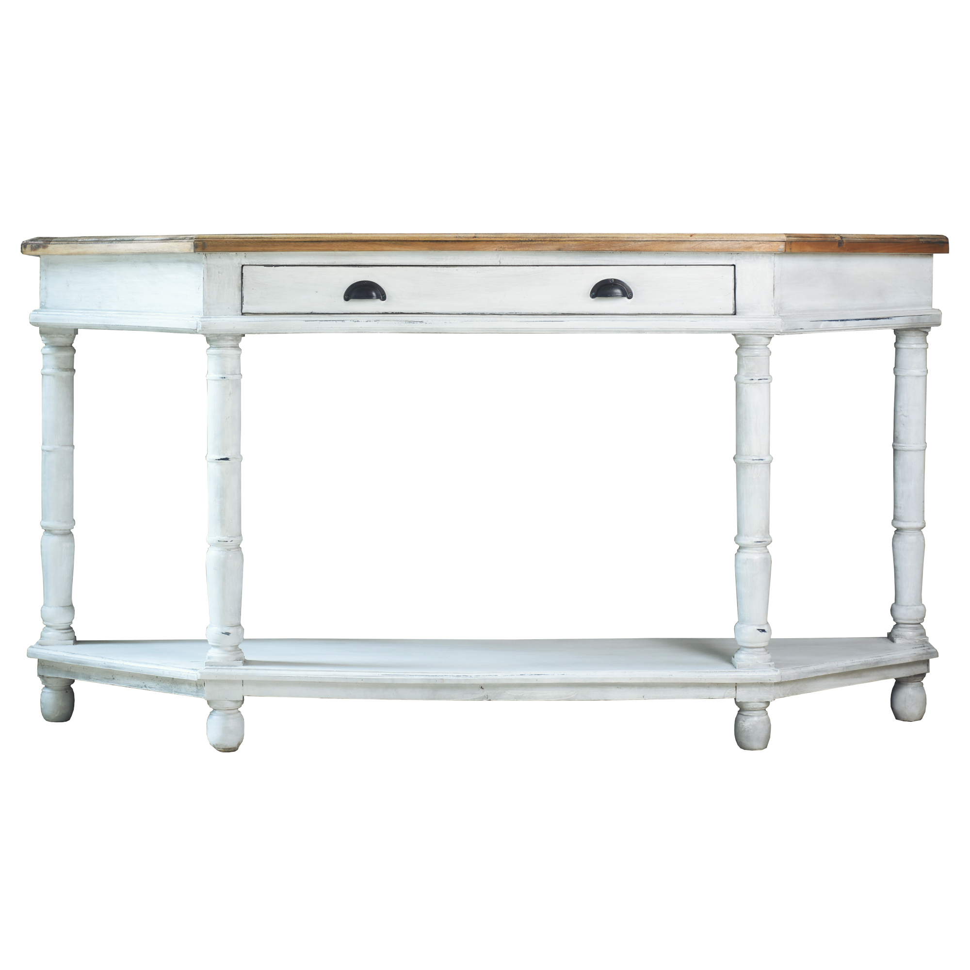 Cottage Console Table – Vintage White & Salvage Top - Sunset Trading
