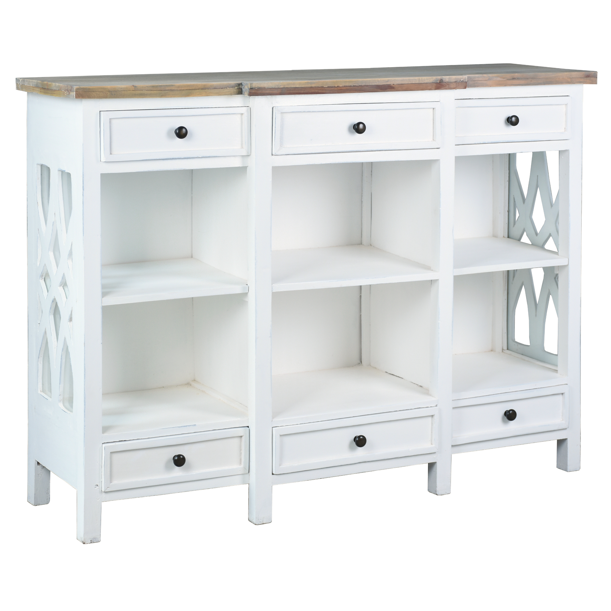 Cottage Glazed Display Console – White & Driftwood Top - Sunset Trading