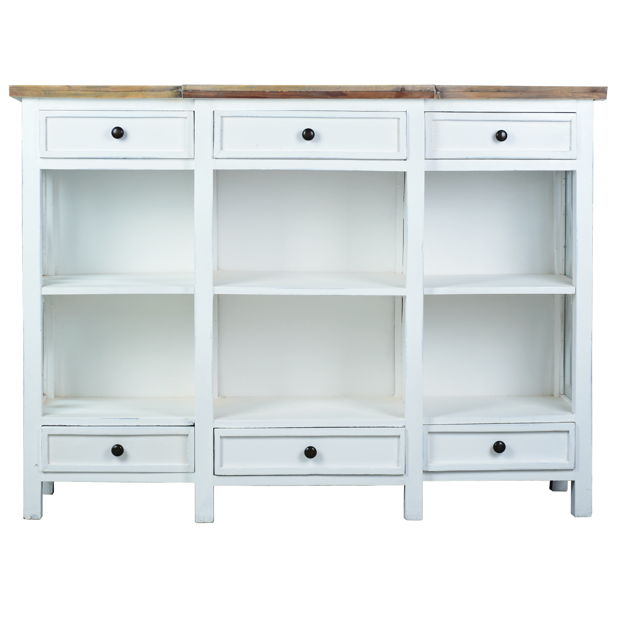 Cottage Glazed Display Console – White & Driftwood Top - Sunset Trading