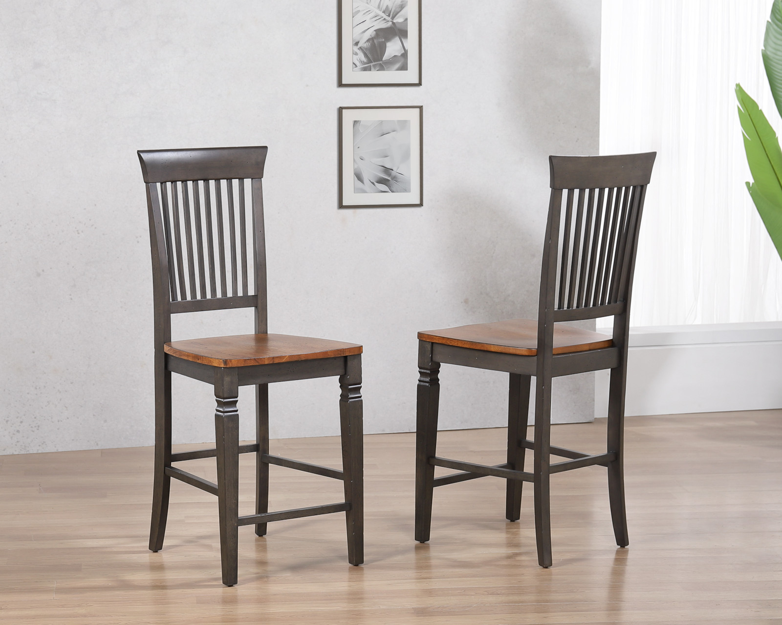 Dakota 44″ Fancy Slat Back Stool in Tobacco & Ash - Sunset Trading